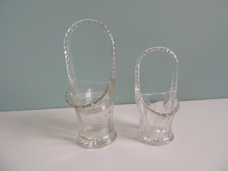 Set of (2) Cut Crystal Style Flower Vases in Shape of Baskets For Sale ...