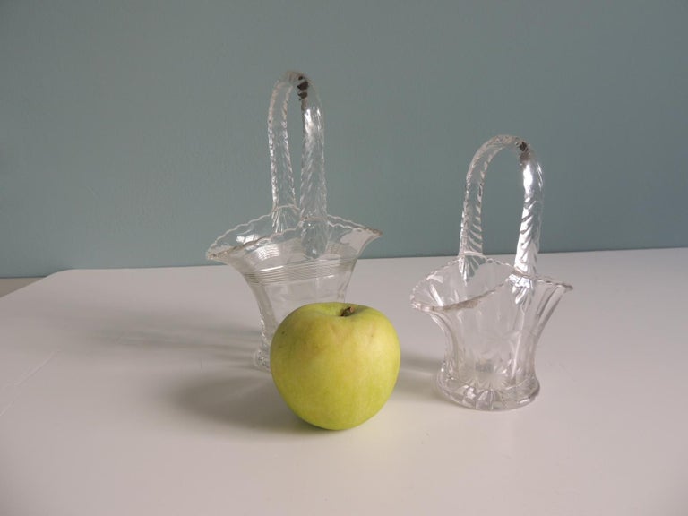Set of (2) Cut Crystal Style Flower Vases in Shape of Baskets For Sale ...