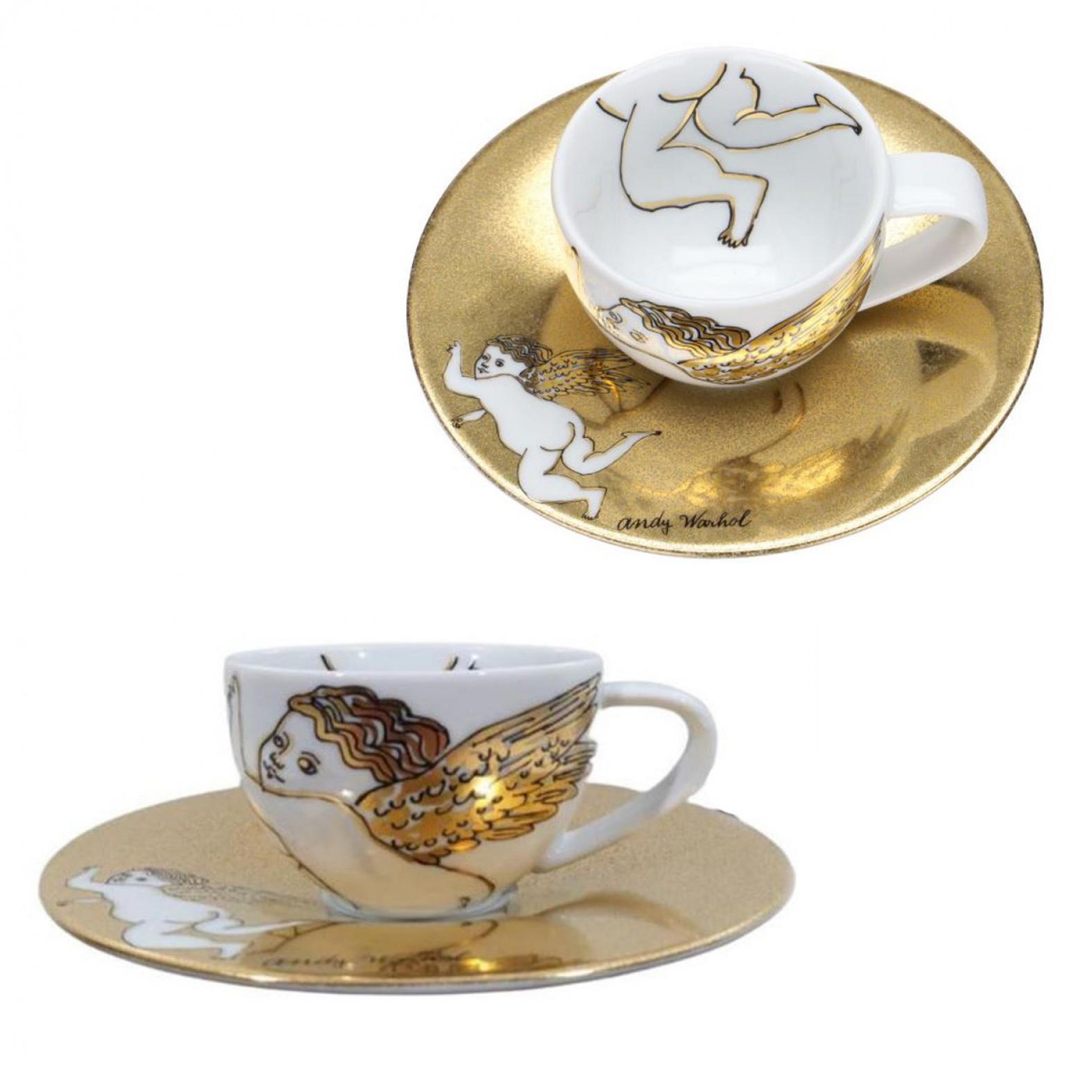 Set of 2 Espresso Cup and Saucer Golden Angels by Andy Warhol for ...