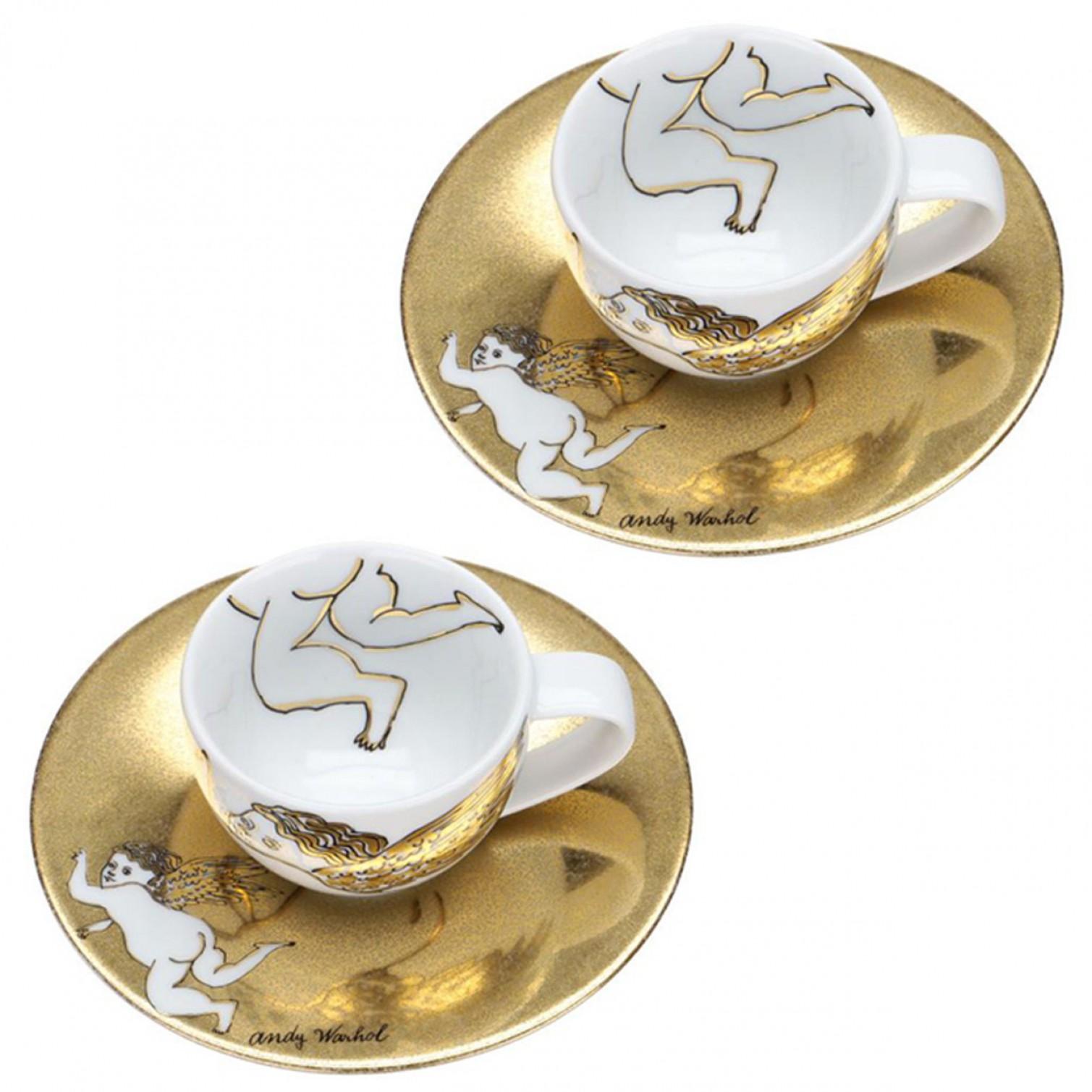 Set of 2 Espresso Cup and Saucer Golden Angels by Andy Warhol for ...