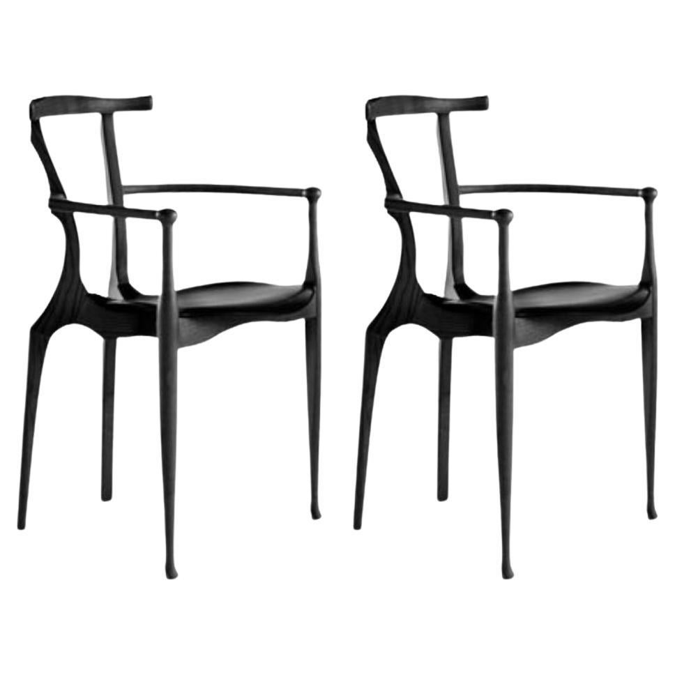 Set of 4 Gaulino Chair Framed In Open Pore Lacquered Ash Black and ...