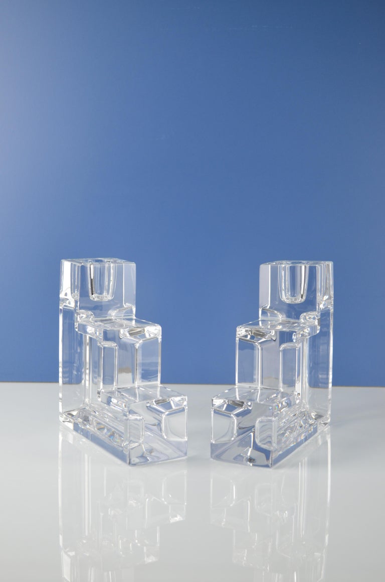 Set of 2 Glass Candlesticks "Pristine Table Architecture" by Wilber ...