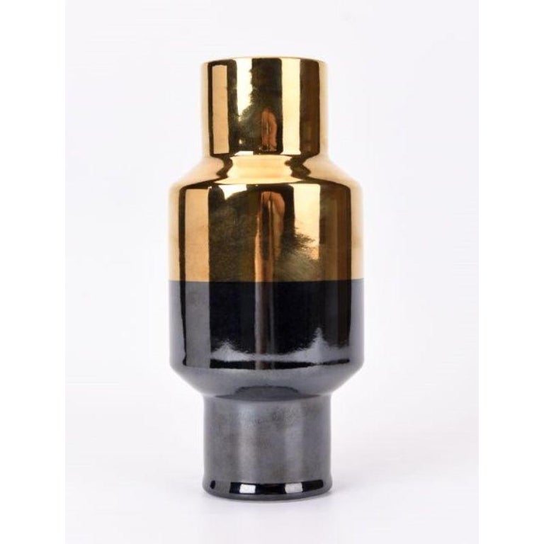 Set of 2 Gold and Black Short Vases by WL Ceramics For Sale at 1stDibs
