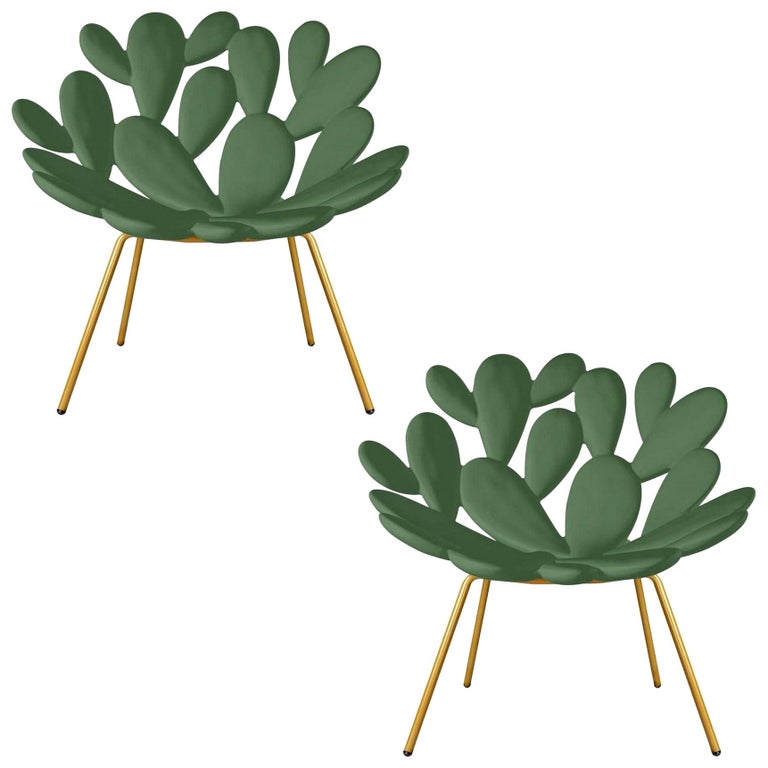 In Stock in Los Angeles, Set of 2 Green and Brass Outdoor Cactus Chairs ...