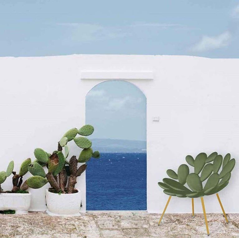 Set of 2 Green and Brass Outdoor Filicudi Cactus Chairs, Made in Italy ...