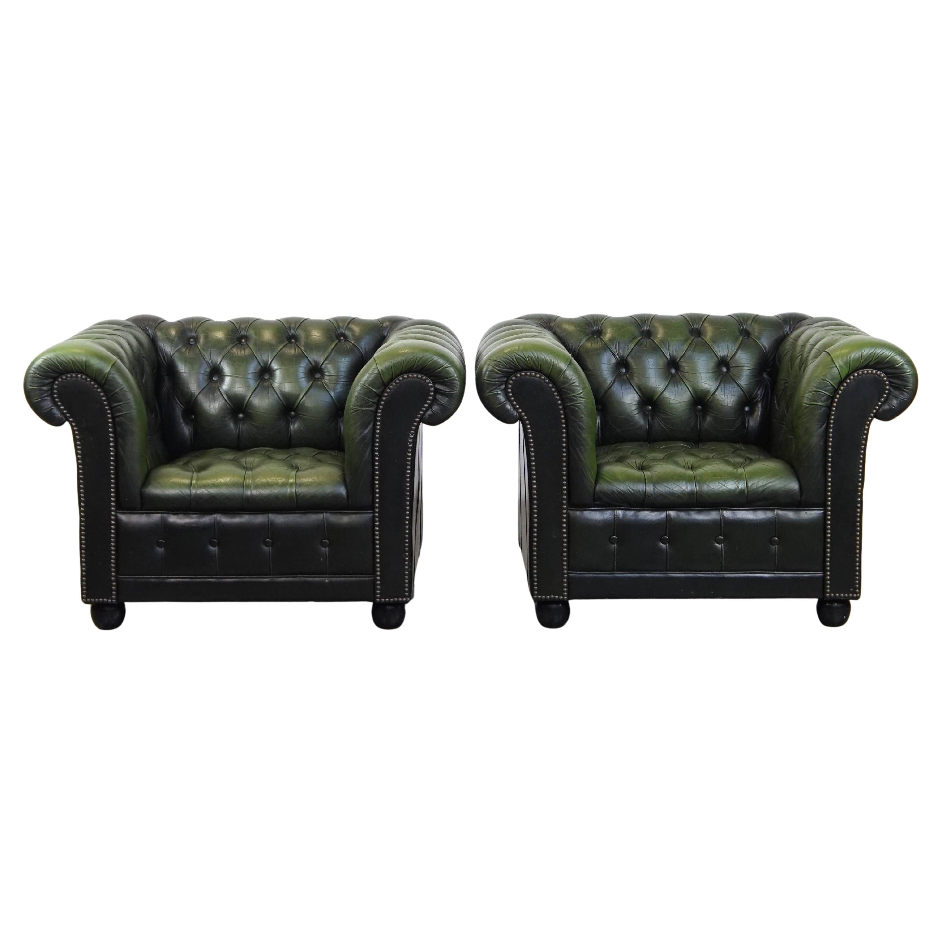 Green English Chesterfield Club Armchair with Beautiful Patina and ...