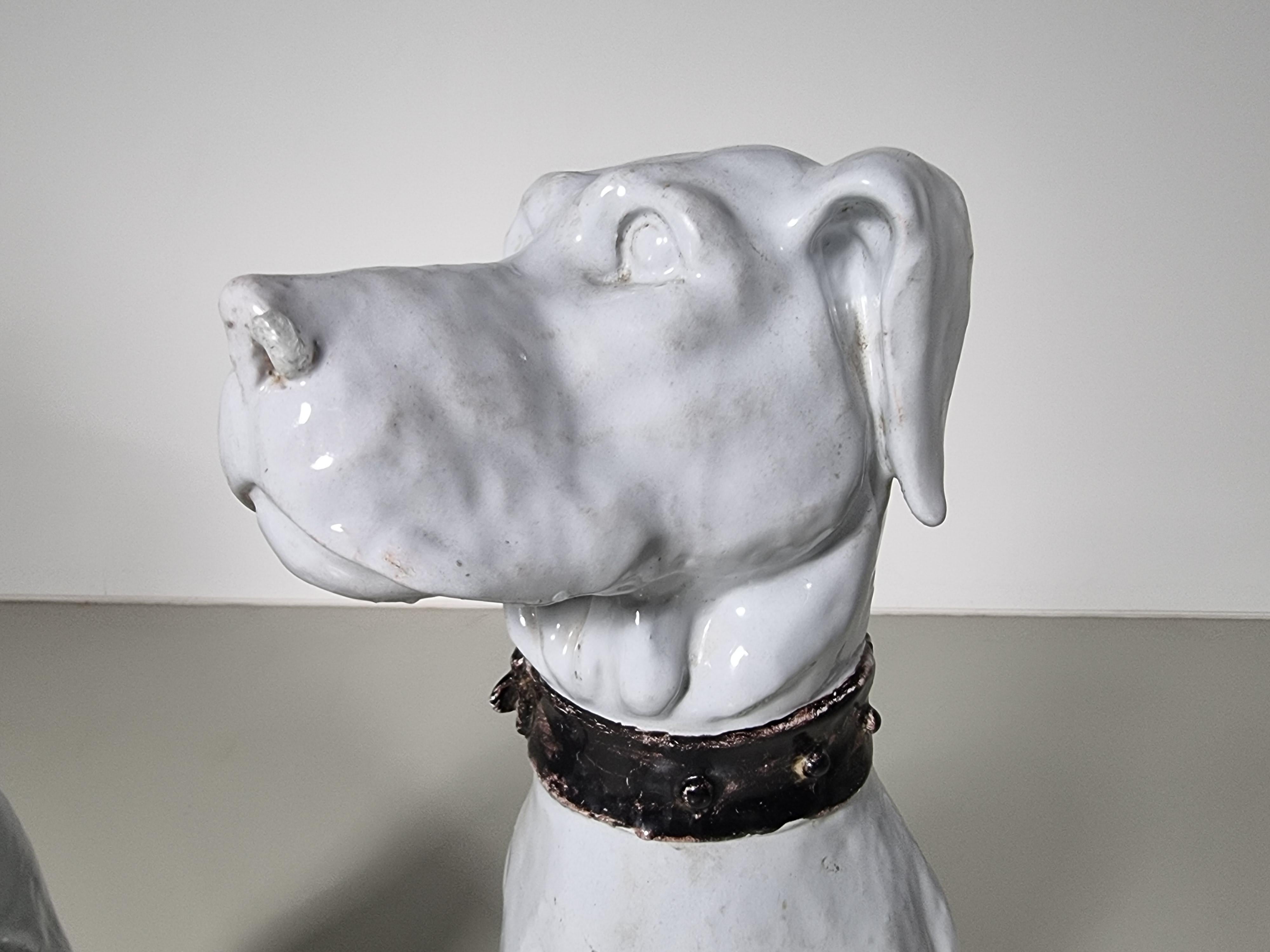 Set of 2 Handpainted Ceramic Dog Sculptures, Italy, 1920s at 1stDibs