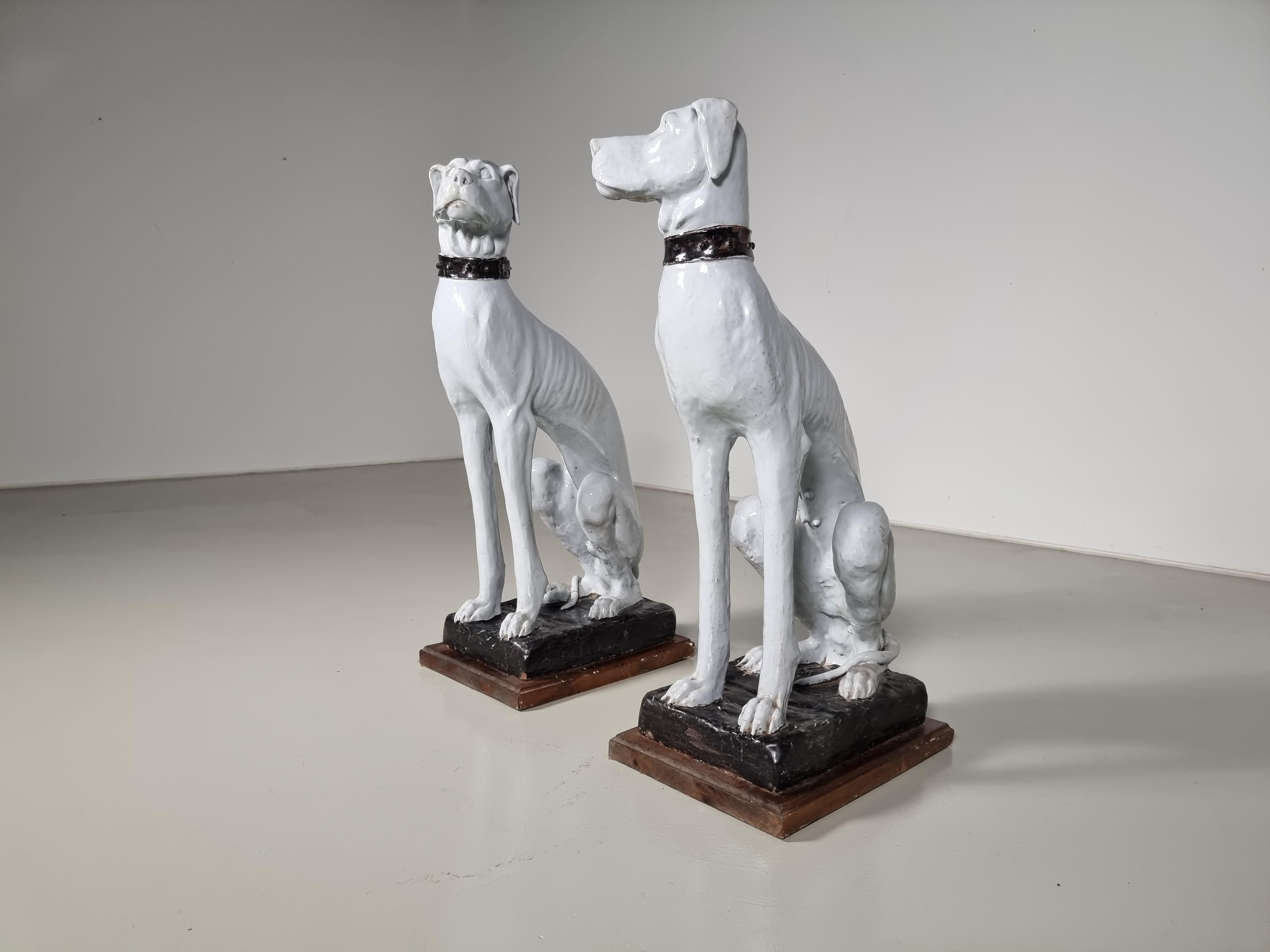 Set of 2 Handpainted Ceramic Dog Sculptures, Italy, 1920s at 1stDibs