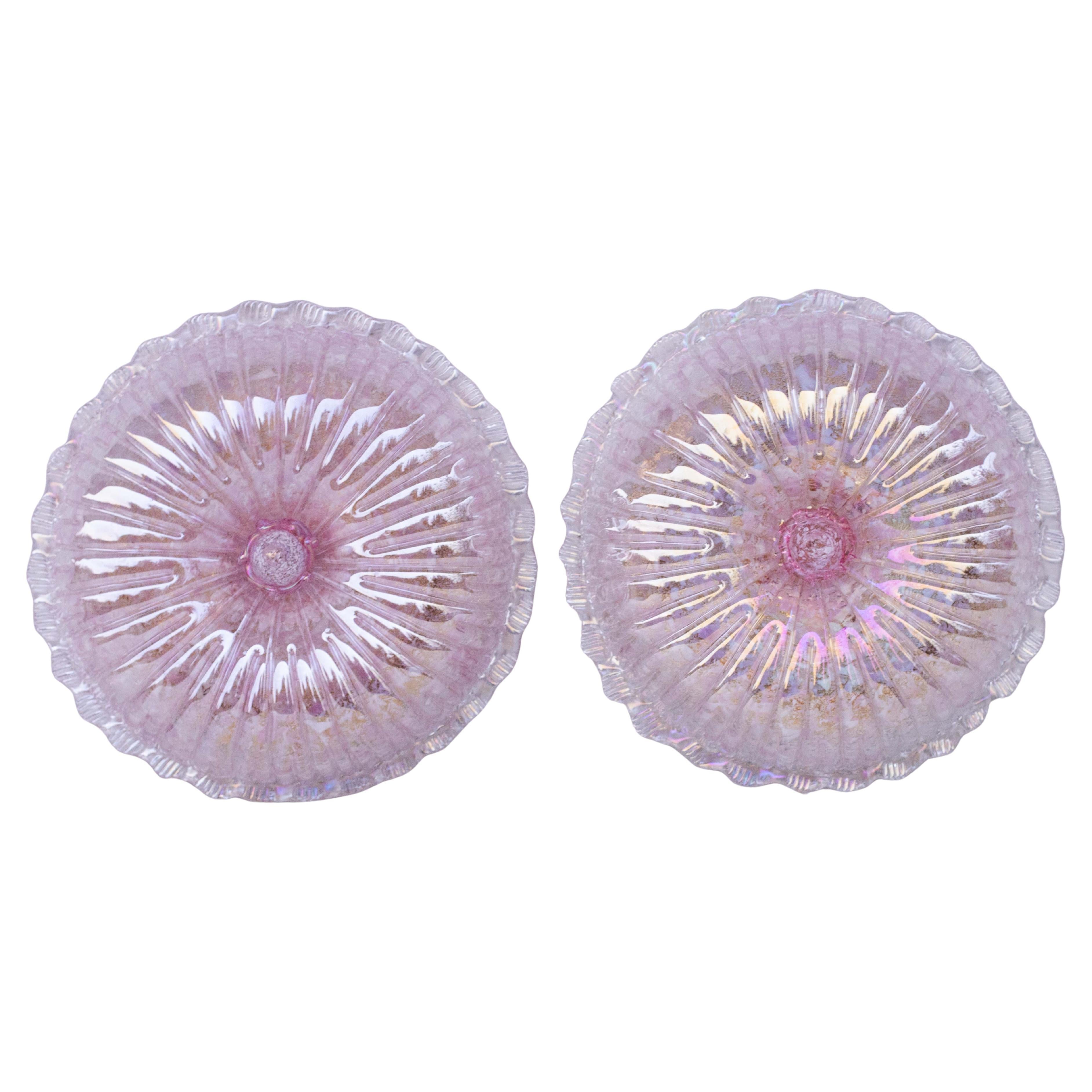 Set of 2 Italian Pink Iridescent and Murano Glass Ceiling Flower For ...