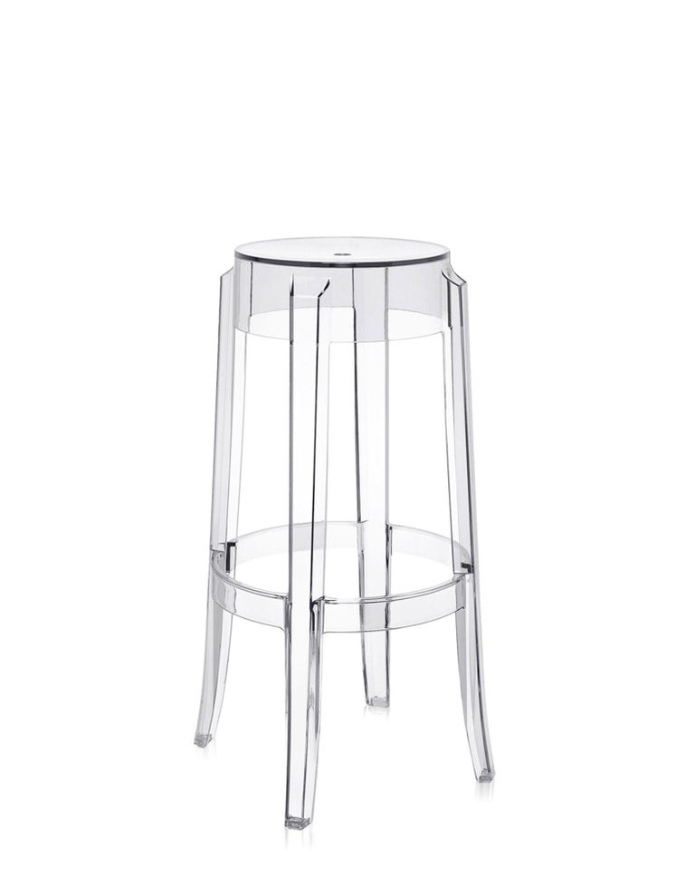 Set of 2 Kartell Charles Ghost Large Stools in Smoke Grey by Philippe ...