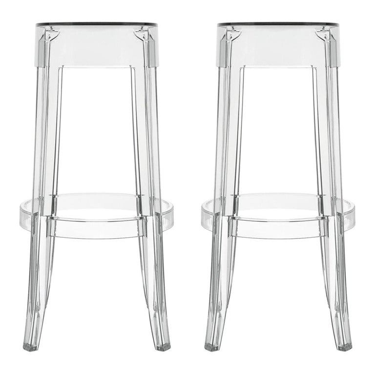 Set of 2 Kartell Charles Ghost Large Stools in Smoke Grey by Philippe ...