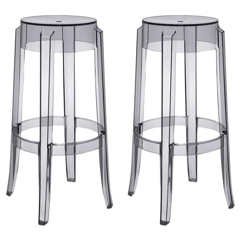 Set of 2 Kartell Charles Ghost Large Stools in Smoke Grey by Philippe ...