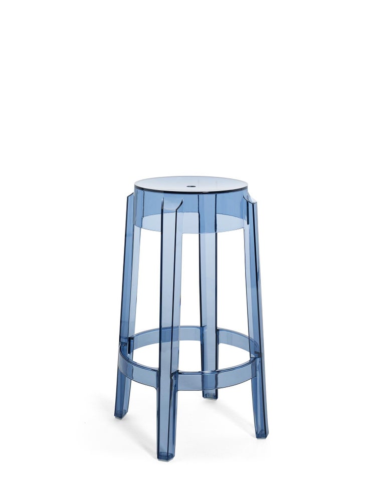 Set of 2 Kartell Charles Ghost Medium Stools in Smoke Grey by Philippe ...