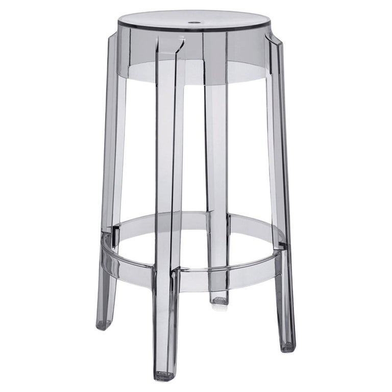 Set of 2 Kartell Charles Ghost Medium Stools in Smoke Grey by Philippe ...
