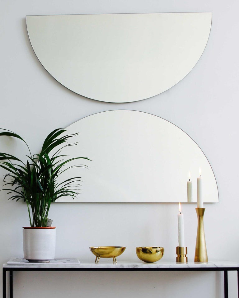 Set of 2 Luna Half-Moon Round Frameless Modern Mirrors, Customisable ...
