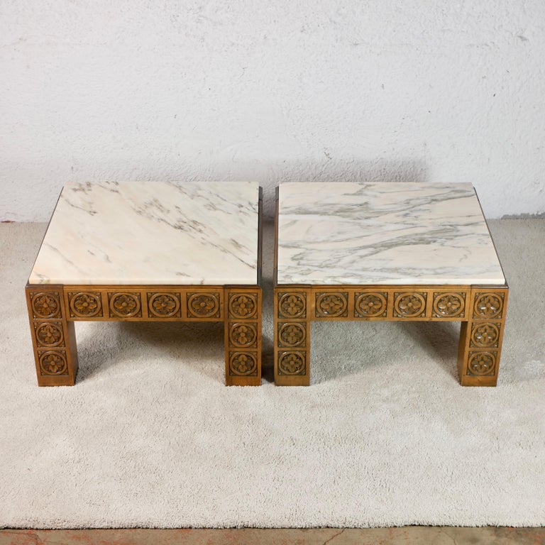 Set of 2 Midcentury Carved Wood and Marble Square Coffee Table from ...