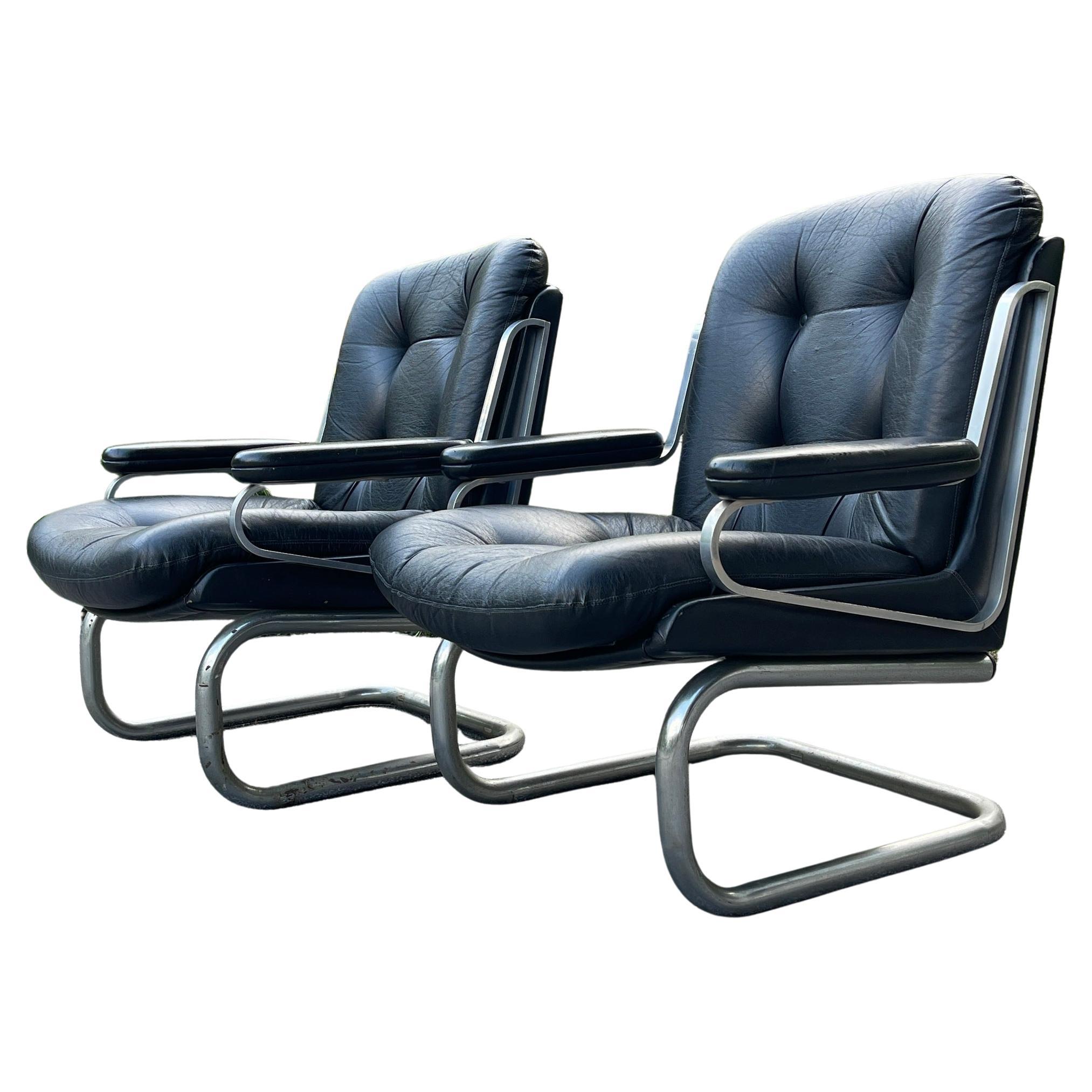 Bold Italian Lounge Chair Set Made of Leather, 1970 For Sale at 1stDibs