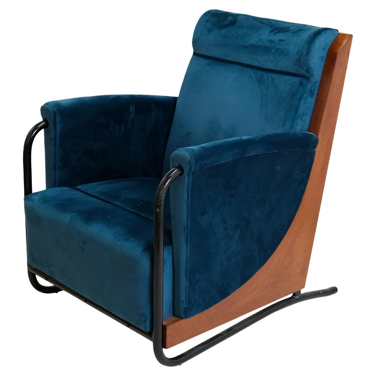 Set of 2 Mid-Century Modern Steel Tube and Velvet Club Chairs For Sale ...