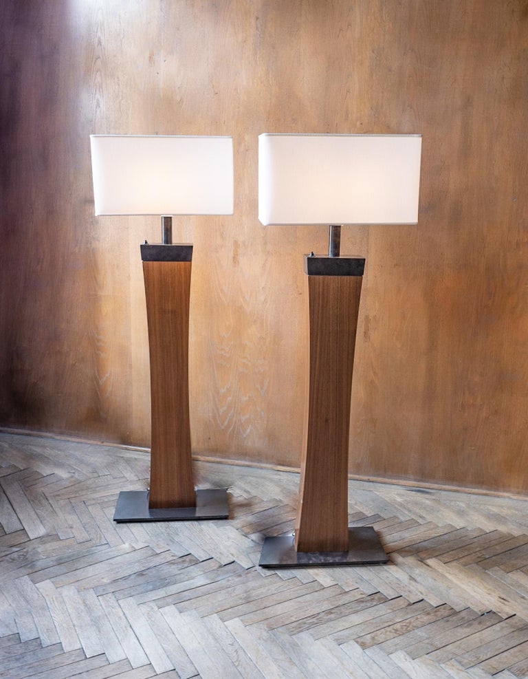 Set of 2 Mid-Century Modern Wooden Italian Floor Lamps, Italy, 1970s ...