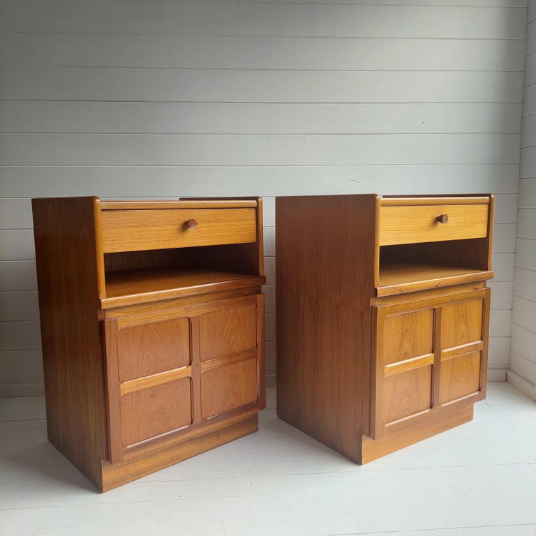 Set of 2 Mid Century Nathan Squares Teak Bedside Cabinets Nightstands ...