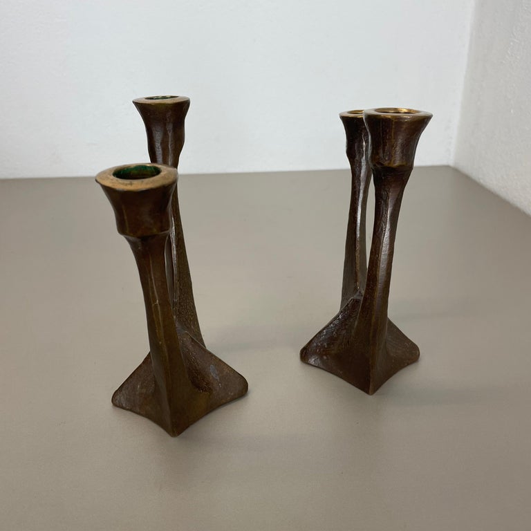 set of 2 Midcentury Brutalist Bronze Candleholder, Michael Harjes ...
