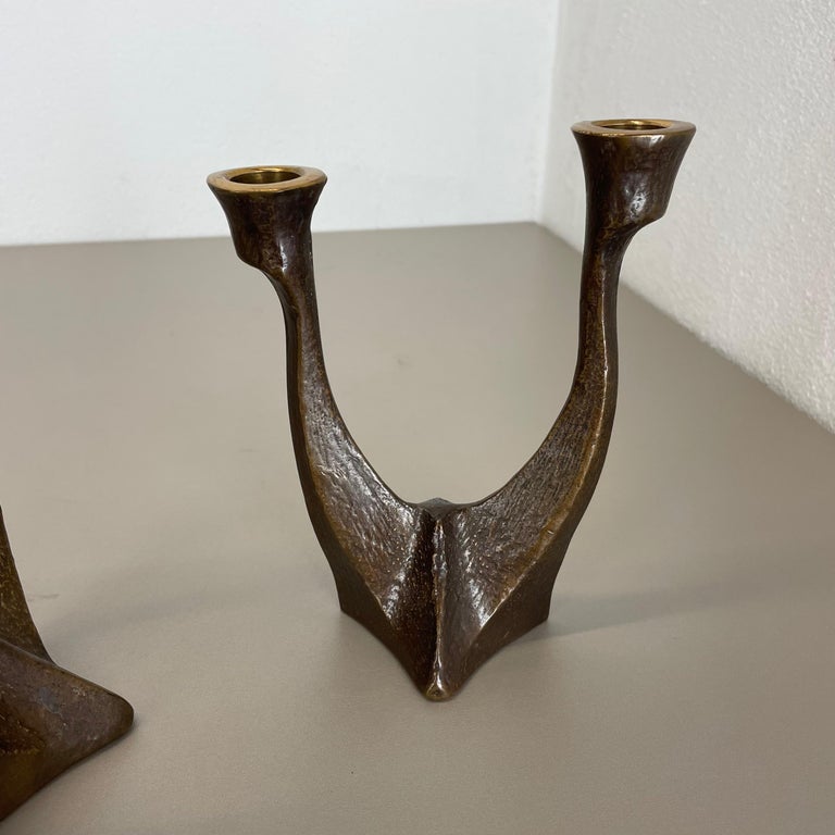 set of 2 Midcentury Brutalist Bronze Candleholder, Michael Harjes ...