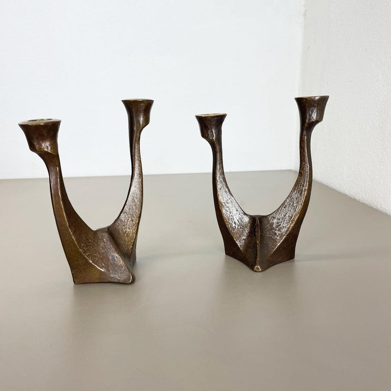 set of 2 Midcentury Brutalist Bronze Candleholder, Michael Harjes ...