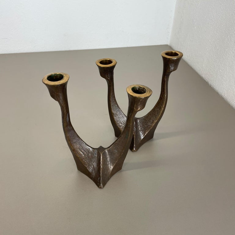set of 2 Midcentury Brutalist Bronze Candleholder, Michael Harjes ...