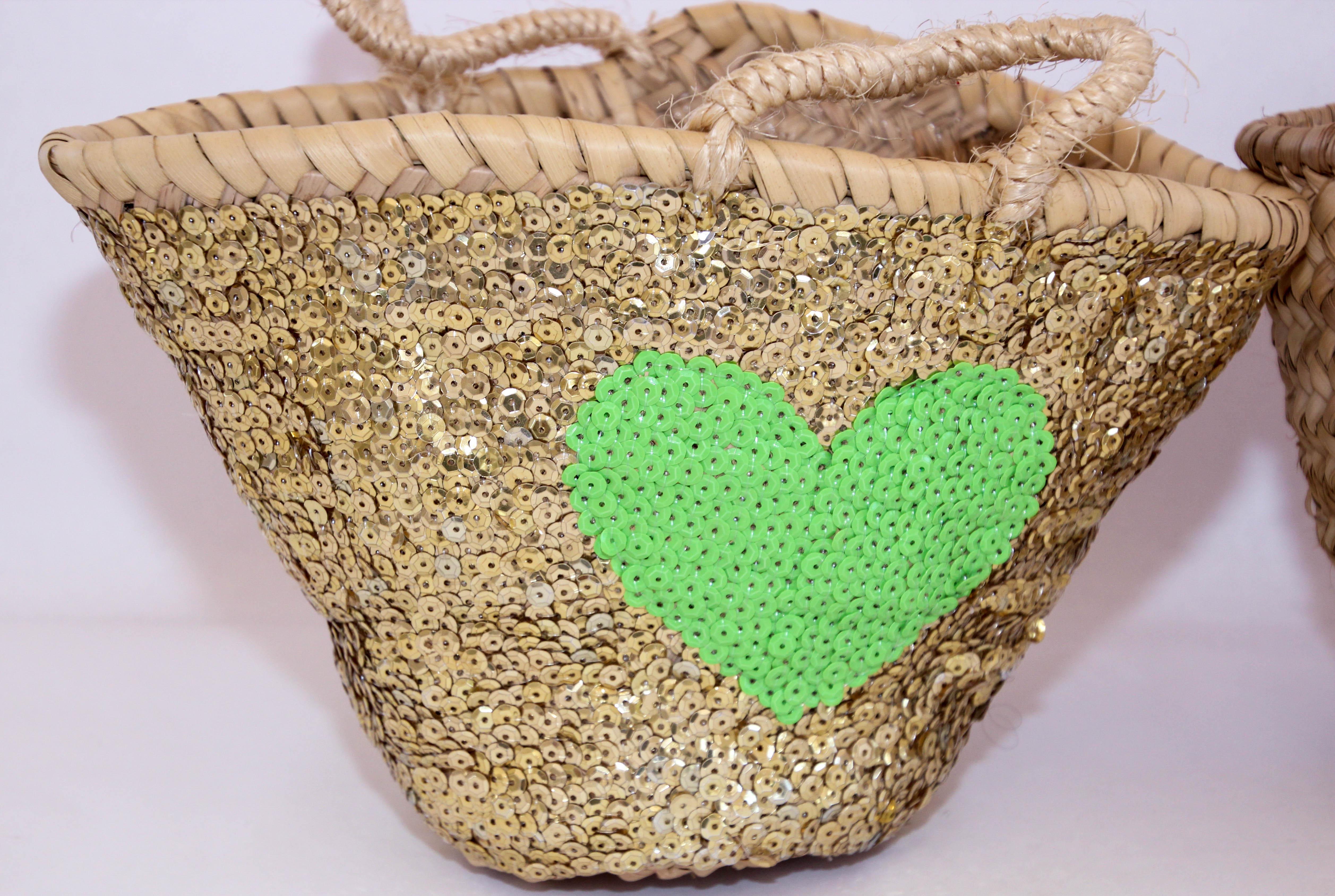 Set of 2 Moroccan Straw Basket Tote Bags Hand Woven in Marrakech For ...