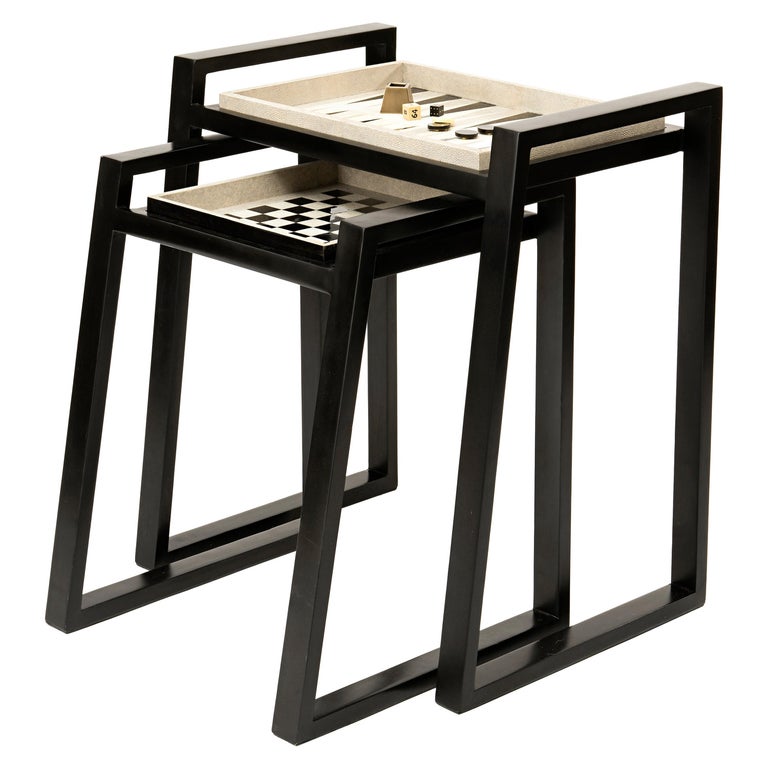 Set of 2 Nesting Game Tables in Cream Shagreen by Kifu Paris For Sale ...