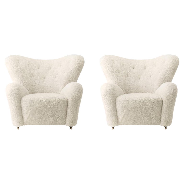 Set of 2 off White Sheepskin the Tired Man Lounge Chair by Lassen For ...
