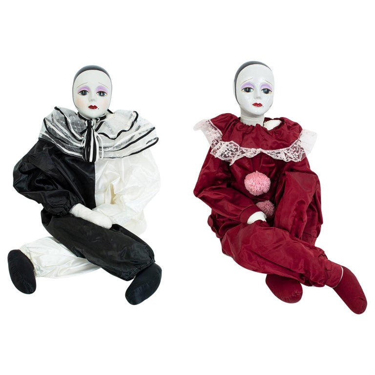 Set of 2 Oversize 3.5’ Commedia dell’Arte Porcelain Pierrot Clown Dolls ...