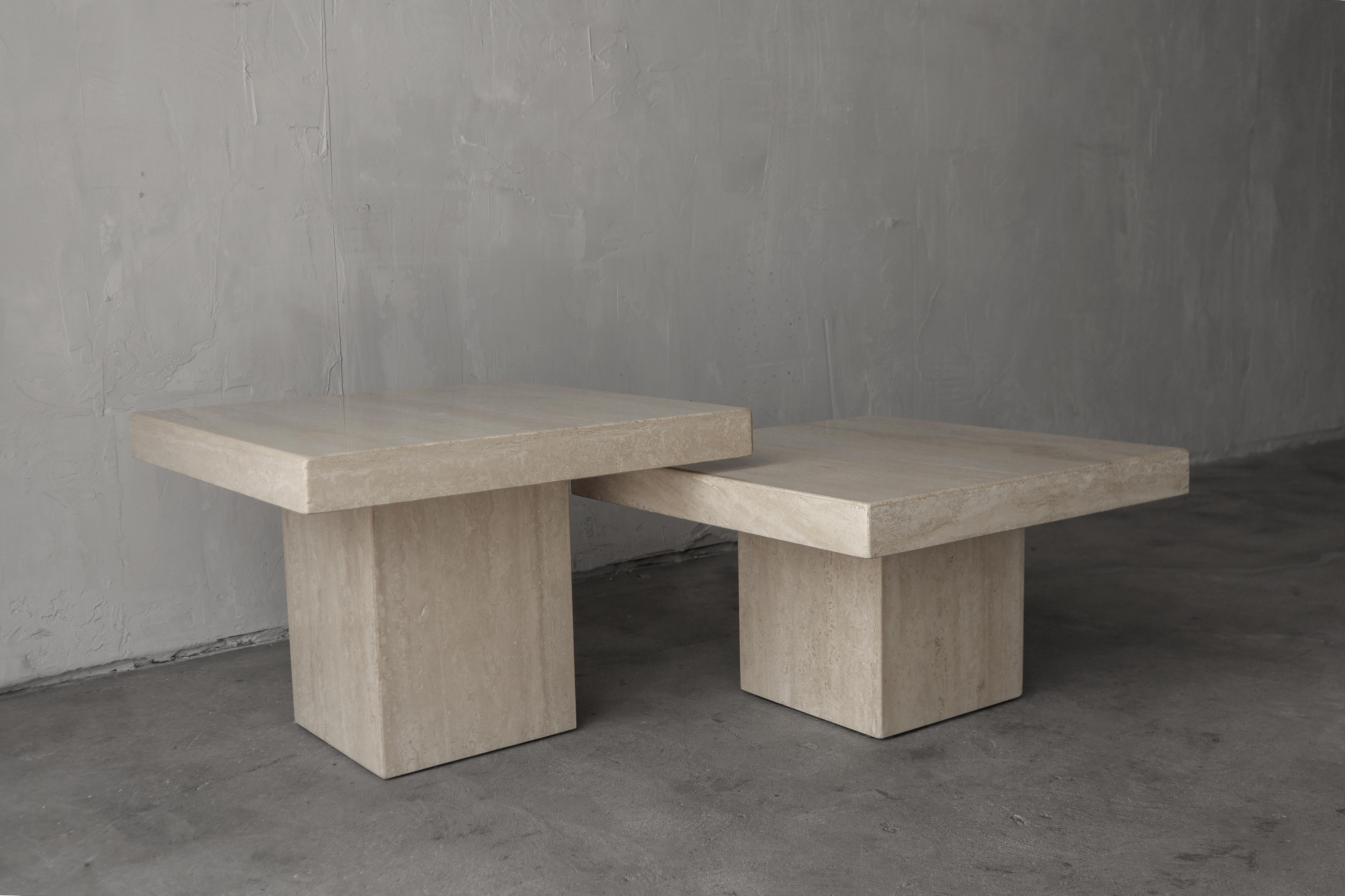 Set of 2 Post Modern Travertine Bunching Tables For Sale at 1stDibs