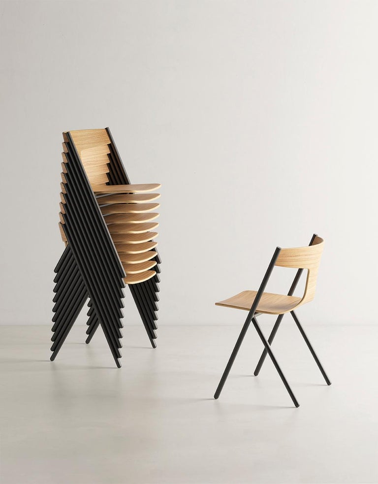 Viccarbe Set of 2 Quadra Chair, Matt Oak, Stackable by Mario Ferrarini ...