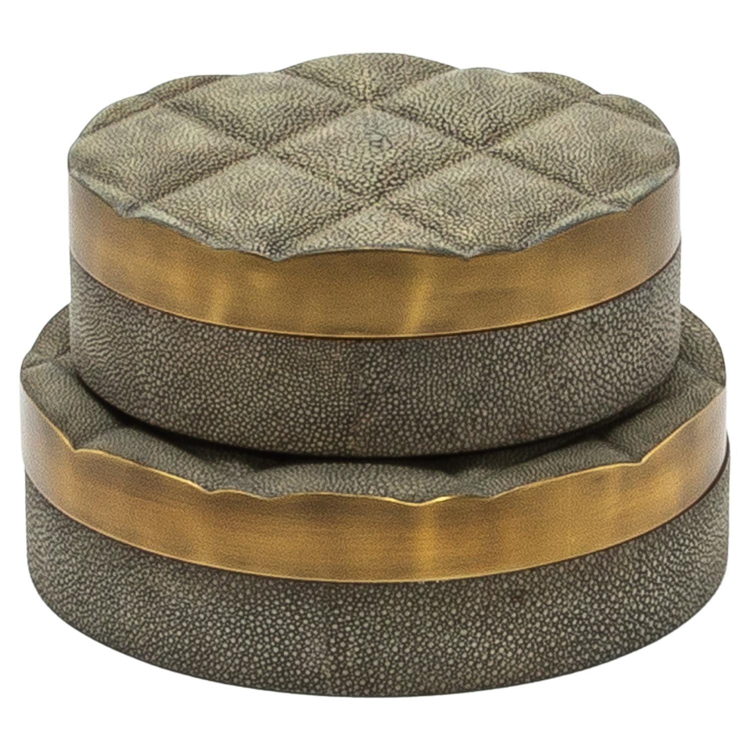 Set of 3 Quilted Boxes in Black Shagreen with Bronze Patina Brass by ...