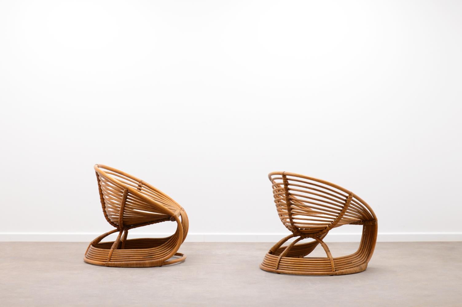 Set of 2 Rattan Hand Made Lounge Chairs, Italy, 60s at 1stDibs