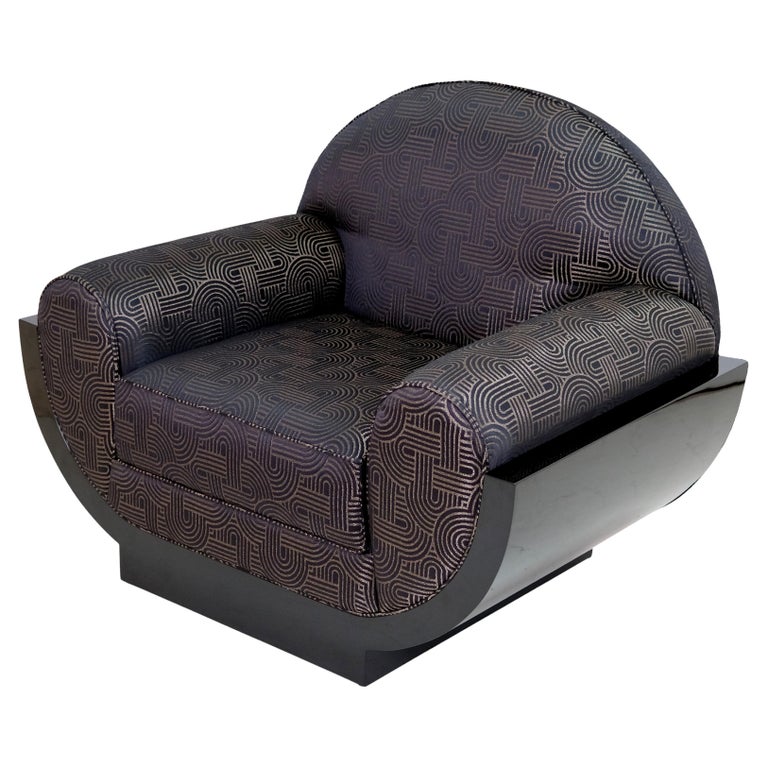 Set of 2 Roundish Art Deco Club Chairs in Black Lacquer with Art Deco ...