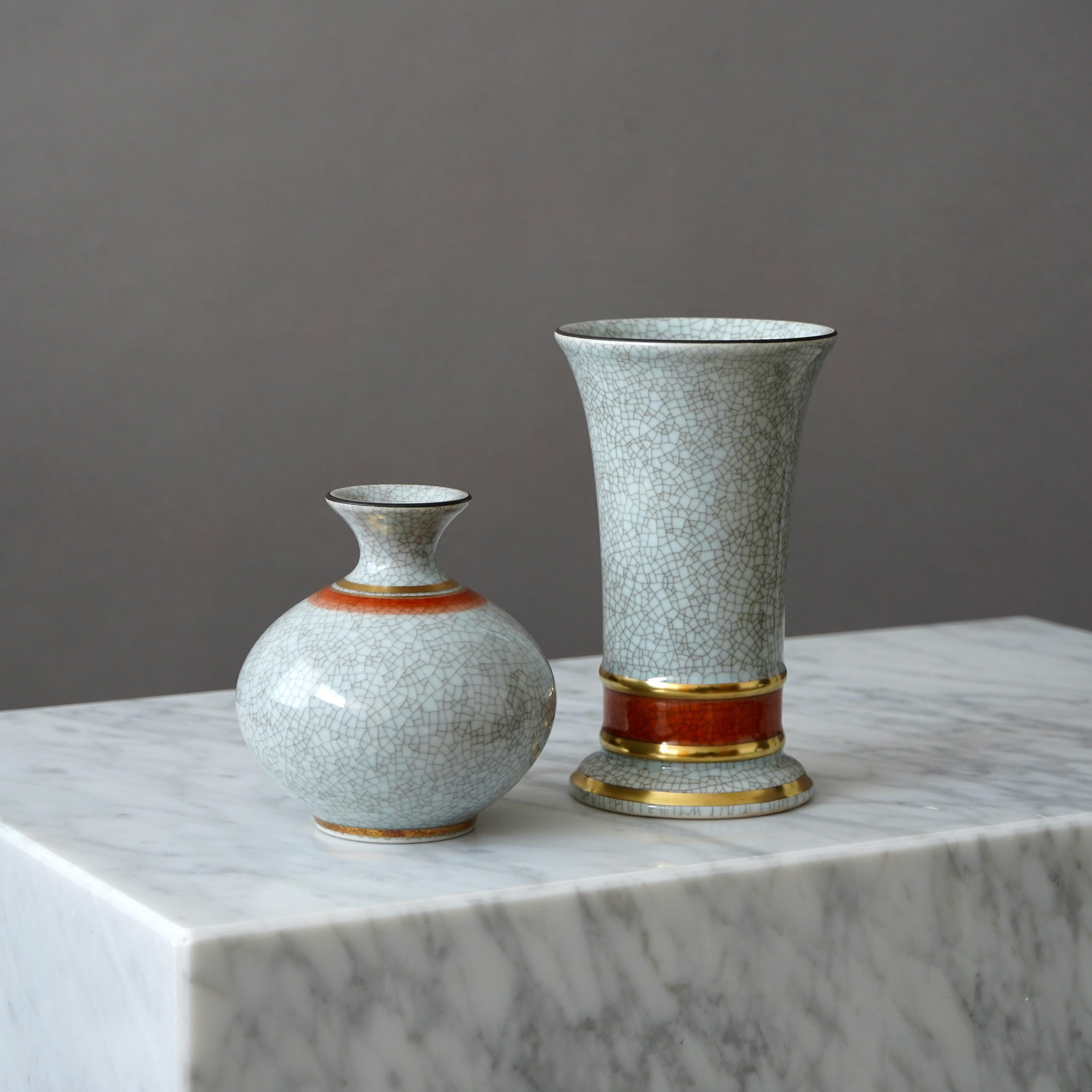 Set of 2 Royal Copenhagen Crackle Glazed Vases. Thorkild Olsen, Denmark ...