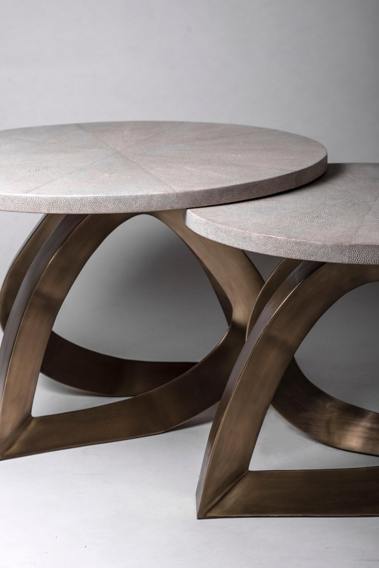 Set of 2 Teardrop Nesting Coffee Tables, Cream Shagreen and Brass by ...
