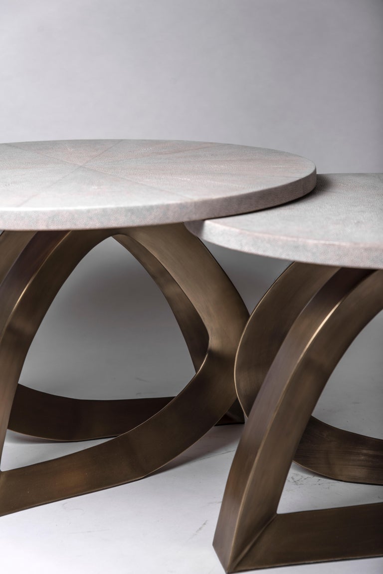 Set of 2 Teardrop Nesting Coffee Tables, Cream Shagreen and Brass by ...