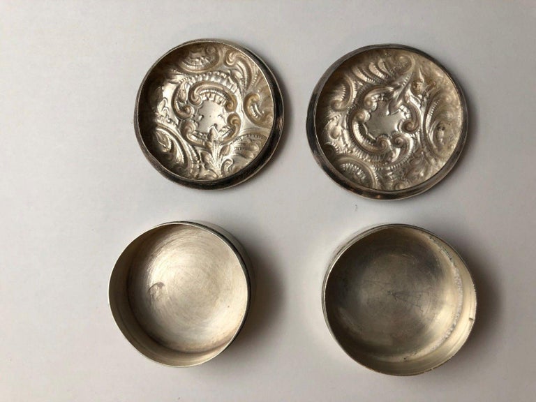 Set of 2 Theodore B Starr Sterling Silver Round Repoussé Pill Boxes ...