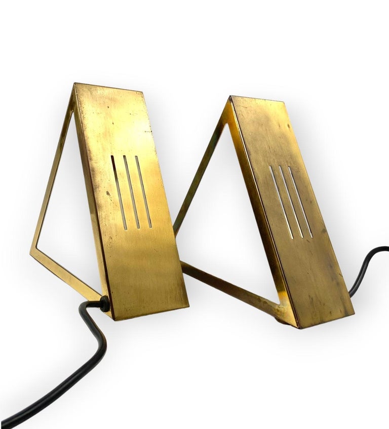Set of 2 Triangular Brass Table Lamps, Italy, 1970s For Sale at 1stDibs