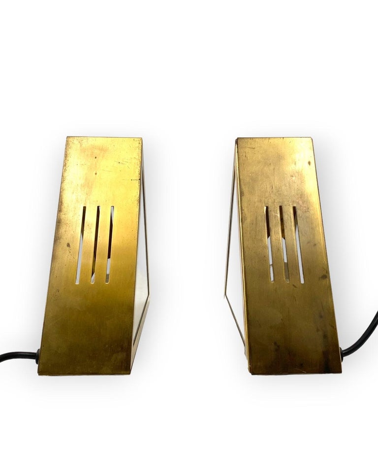 Set of 2 Triangular Brass Table Lamps, Italy, 1970s For Sale at 1stDibs