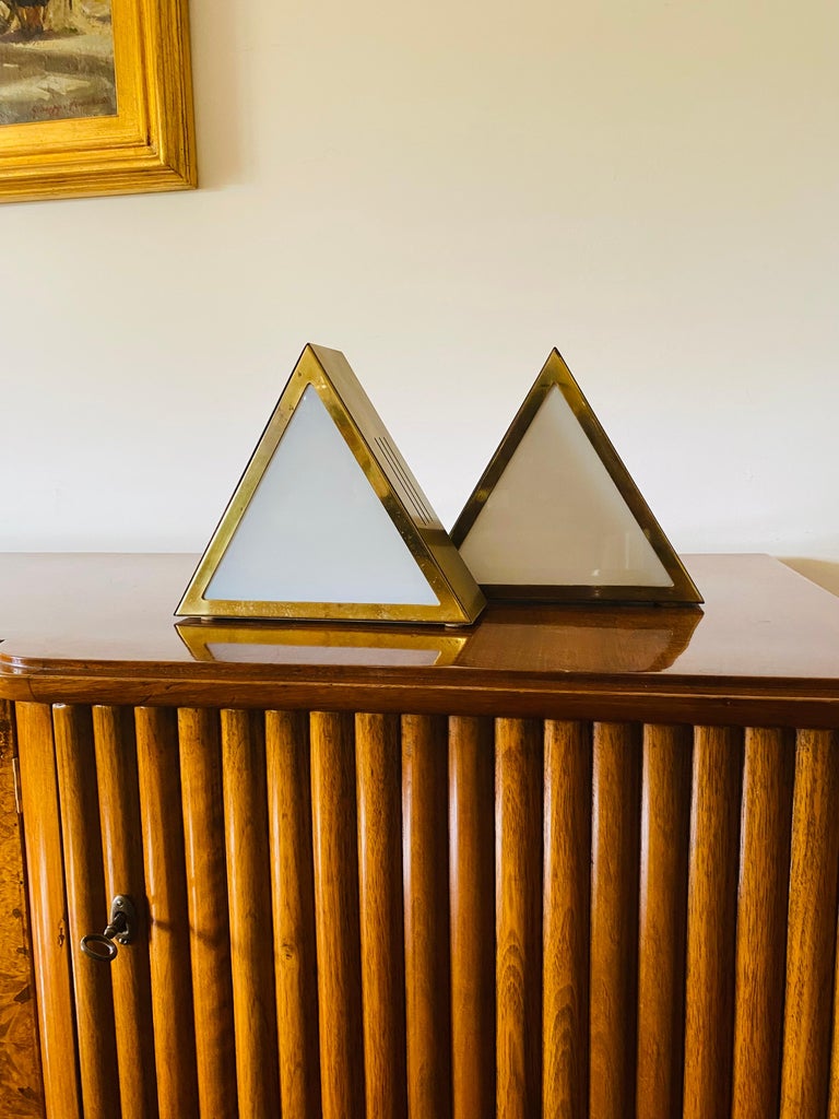 Set of 2 Triangular Brass Table Lamps, Italy, 1970s For Sale at 1stDibs