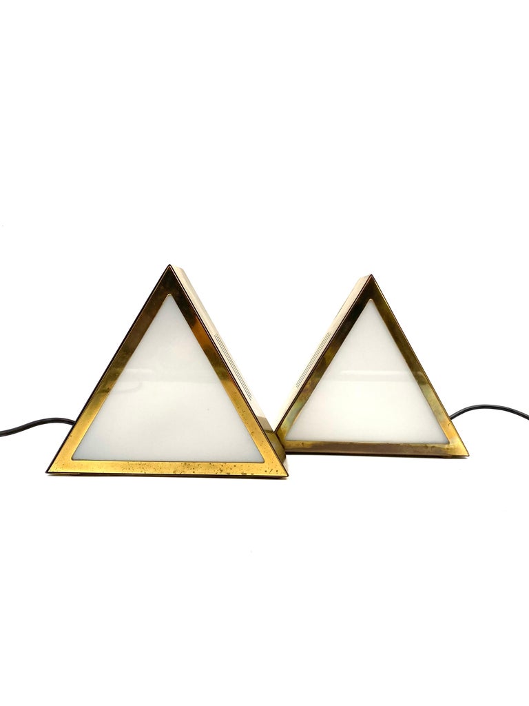 Set of 2 Triangular Brass Table Lamps, Italy, 1970s For Sale at 1stDibs