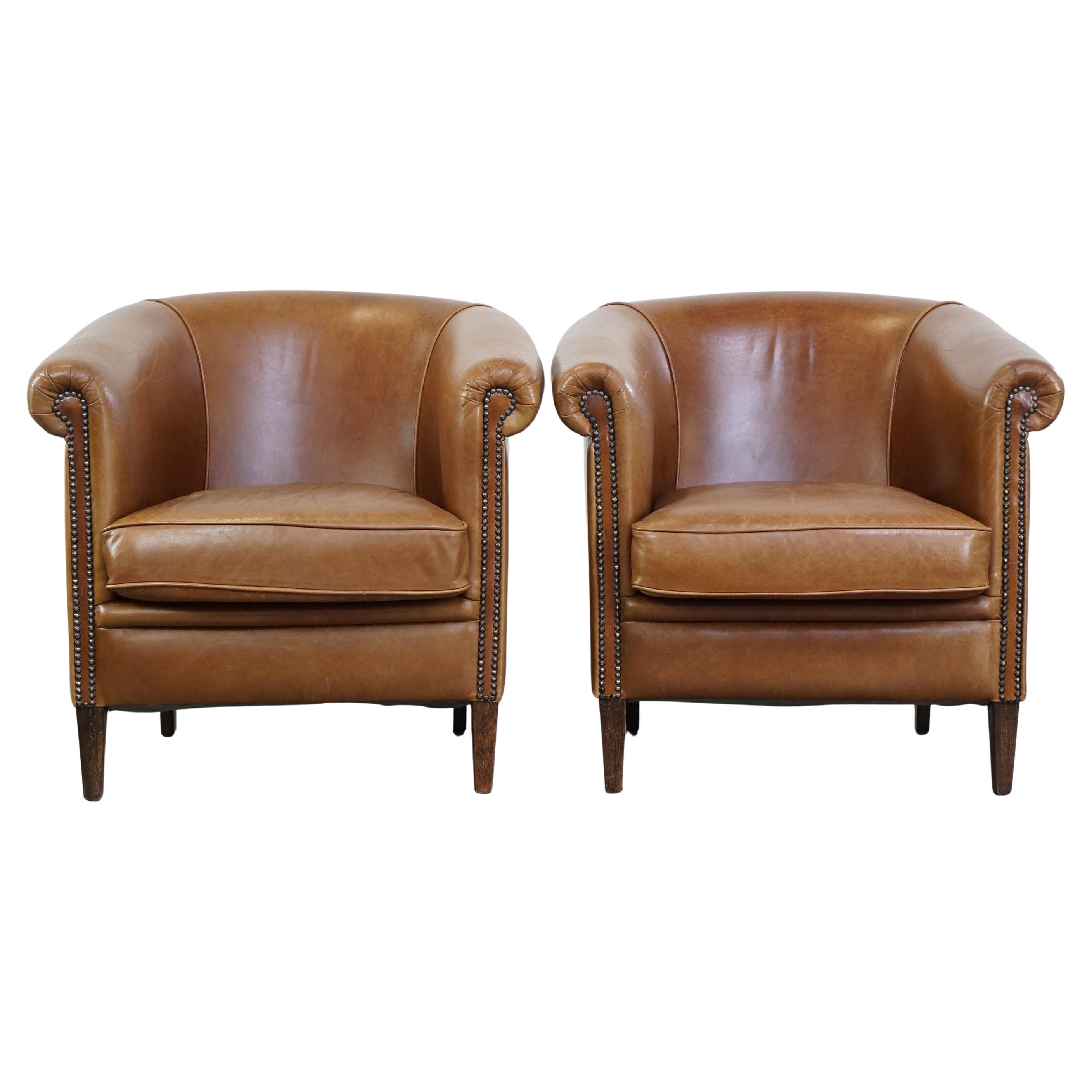 Vintage Dutch Cognac Colored Leather Club Chair For Sale at 1stDibs