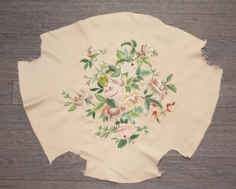 Set of 2 Vintage Beige Wool Embroidered Panels for Upholstery For Sale ...