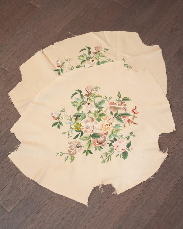 Set of 2 Vintage Beige Wool Embroidered Panels for Upholstery For Sale ...