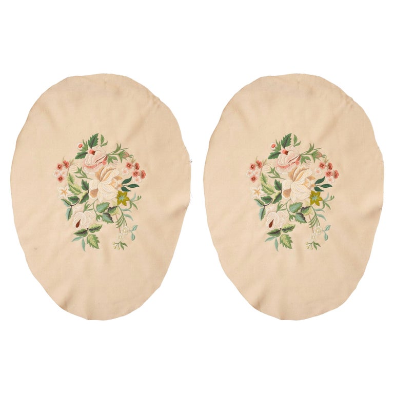 Set of 2 Vintage Beige Wool Embroidered Panels for Upholstery For Sale ...