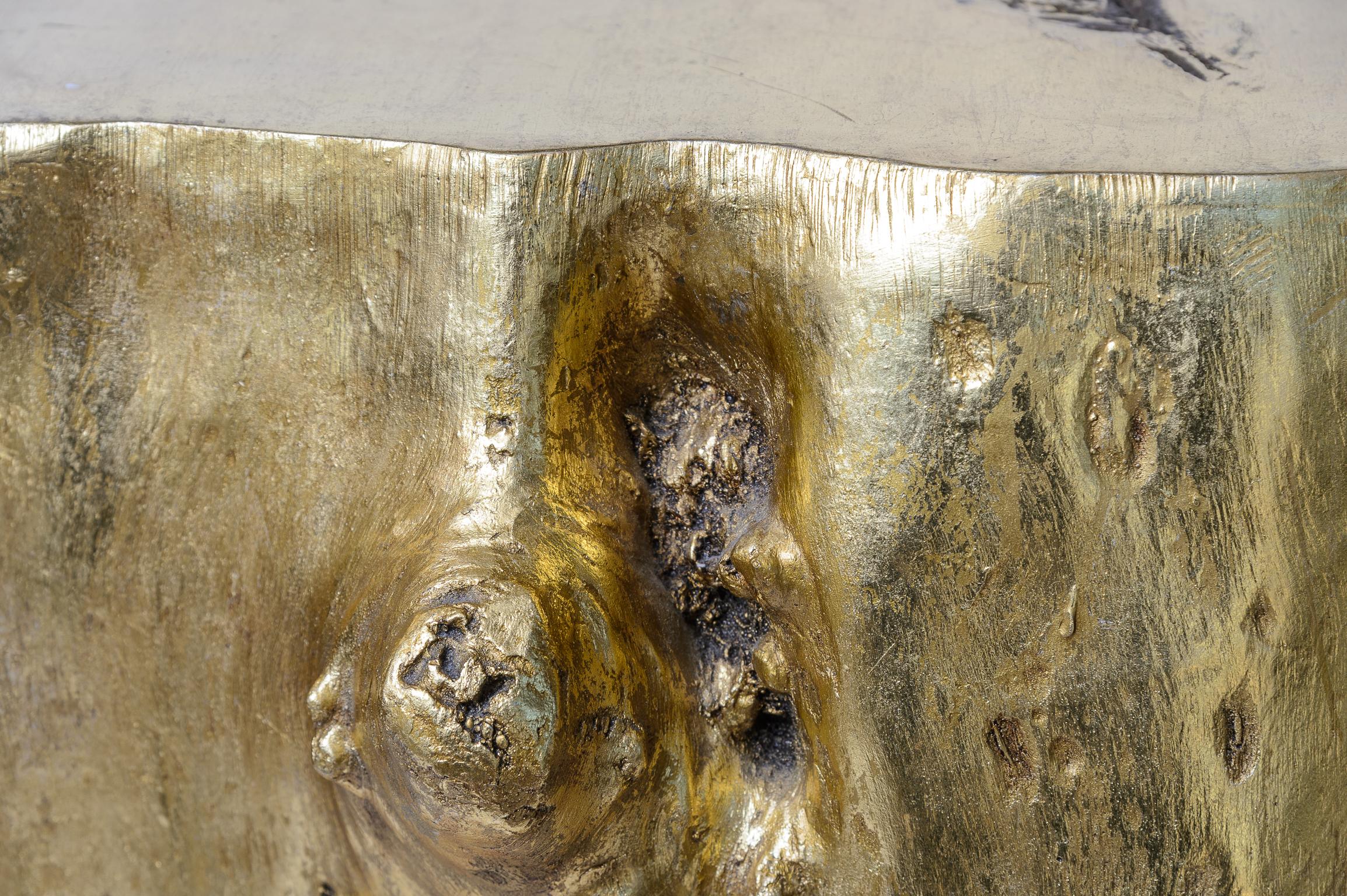 Set of 2 Vintage Gold Leaf Cast Resin Tree Stump Stools, Side Tables ...
